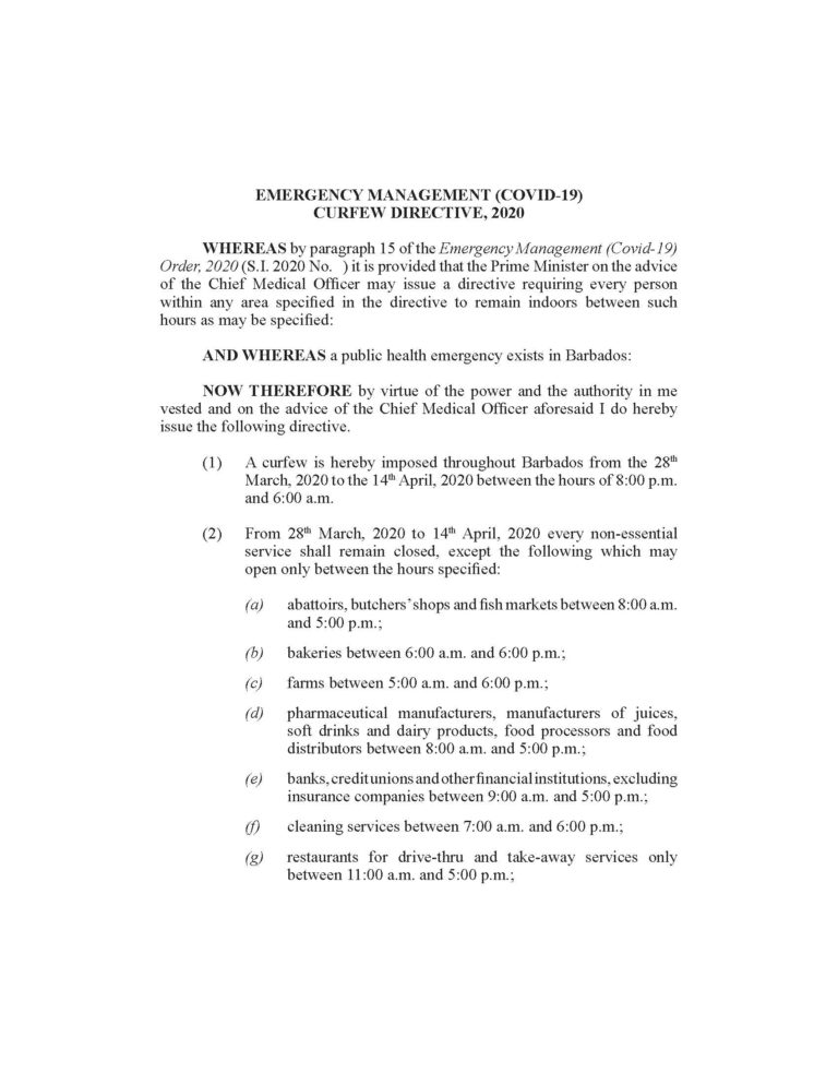 Emergency Management (COVID-19) Curfew Directive, 2020 – PMO