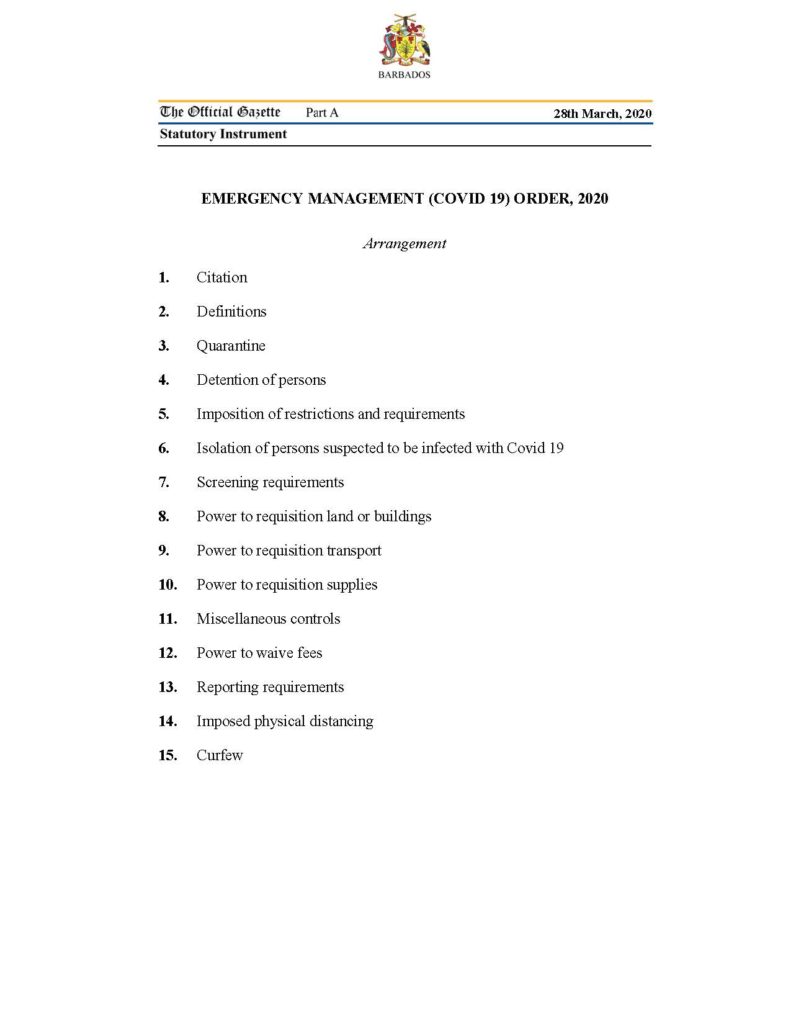 Emergency Management (COVID-19) Order, 2020 – PMO